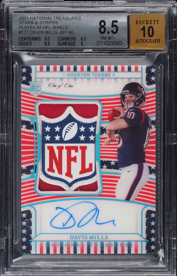 2021 National Treasures Platinum Davis Mills RC SHIELD PATCH AUTO 1/1 ...