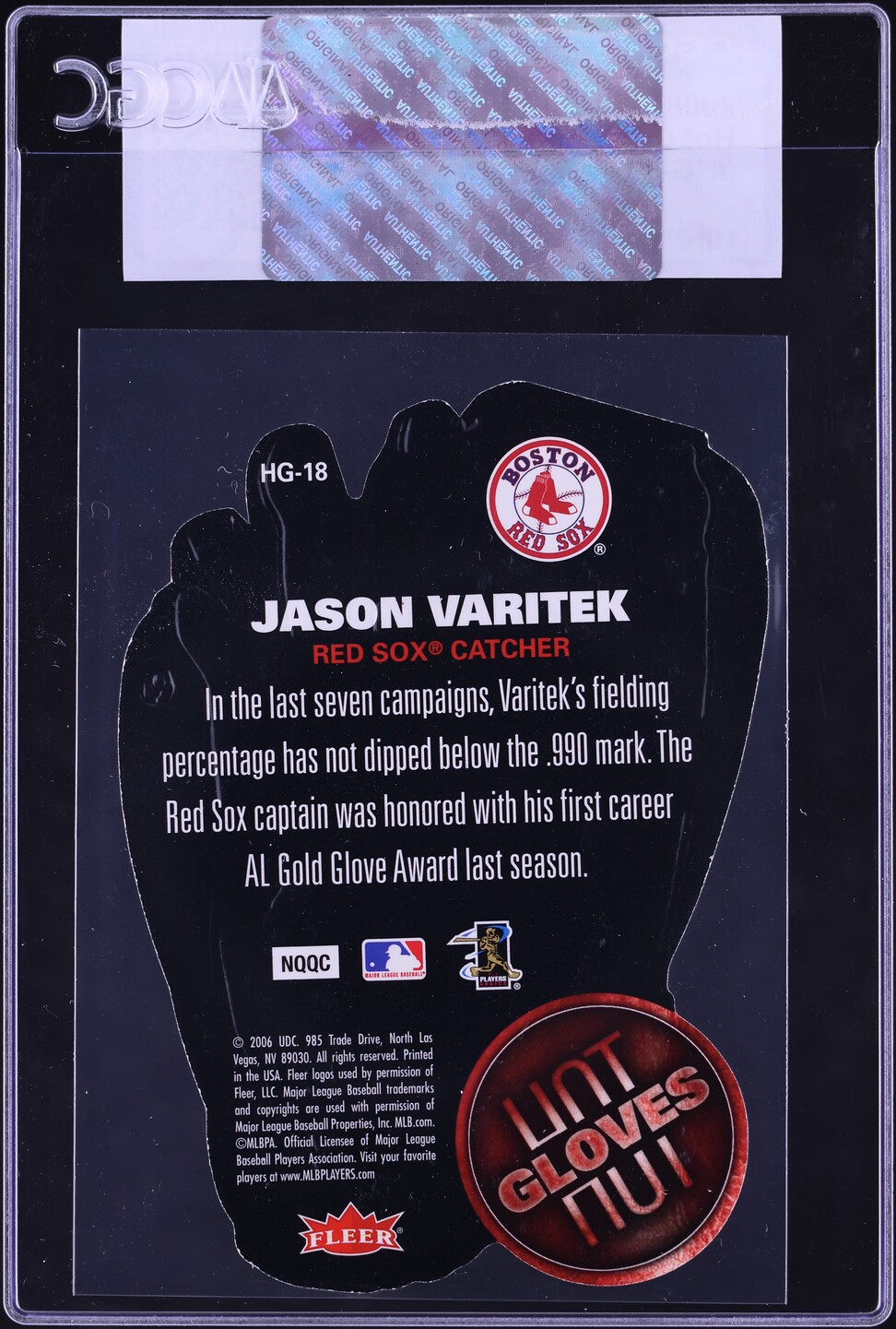 2006 Flair Showcase Hot Gloves Die-Cut Jason Varitek #HG-18 CGC AUTH on ...