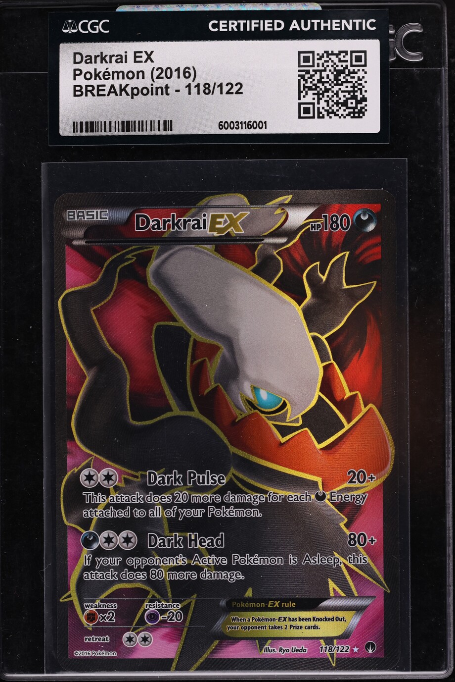 2016 Pokemon XY Breakpoint Full Art Darkrai EX #118 CGC AUTH on ...