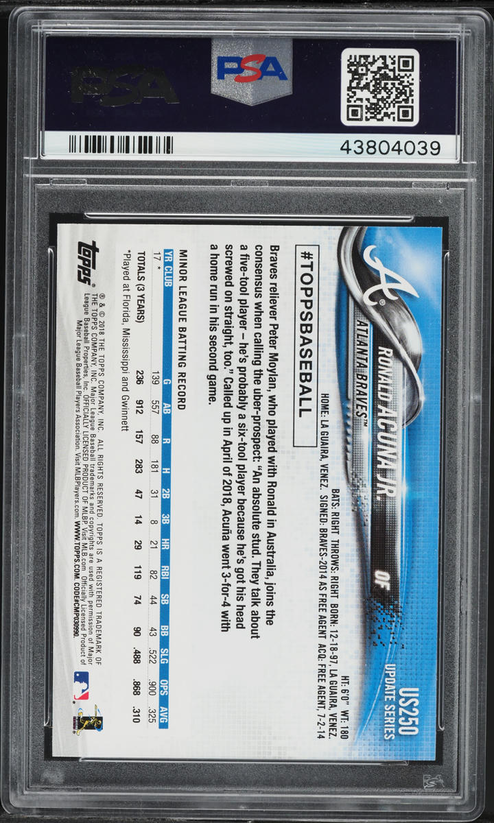 2018 Topps Update At Bat Ronald Acuna Jr. ROOKIE #US250 PSA 10 GEM MINT ...