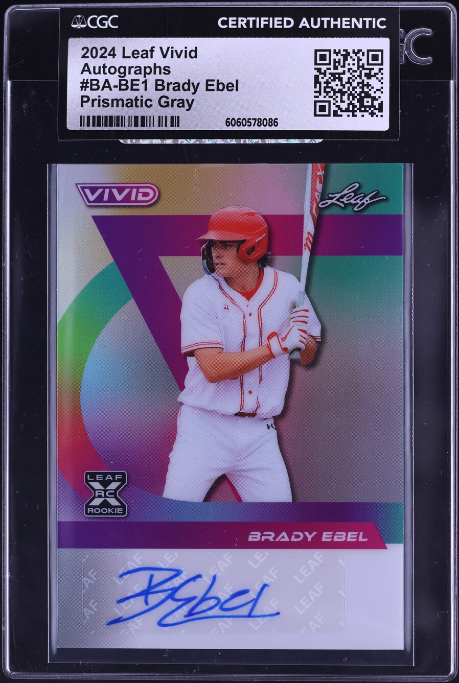 2024 Leaf Vivid Prismatic Gray Brady Ebel ROOKIE AUTO /9 #BA-BE1 CGC ...