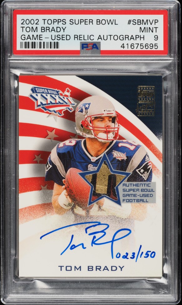 2002 Topps Super Bowl Game-Used Relic Tom Brady PATCH AUTO /150 PSA 9 ...
