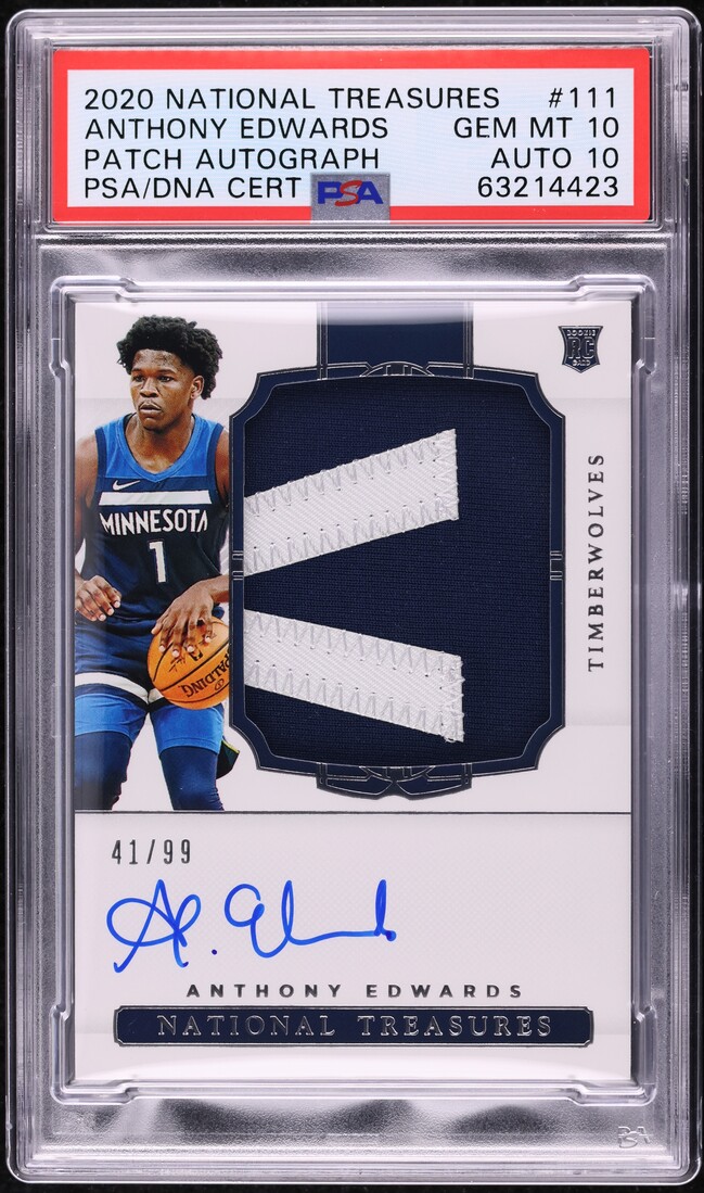 2020 National Treasures Anthony Edwards ROOKIE PATCH AUTO DNA 10 /99 ...
