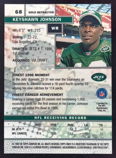 1999 Topps Finest Gold Refractors #68 Keyshawn Johnson on Fanatics Collect