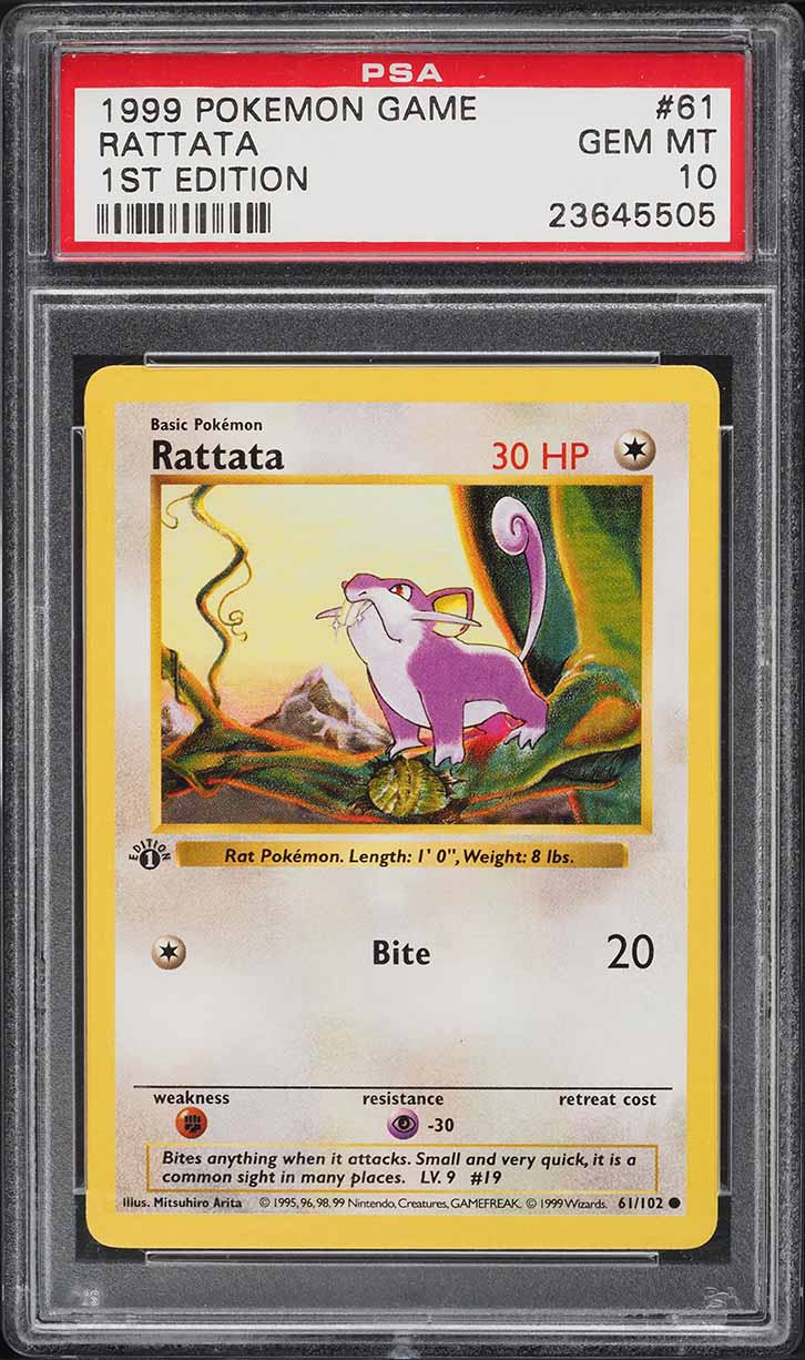 1999 Pokemon Base Set Shadowless 1st Edition Rattata #61 PSA 10 GEM ...