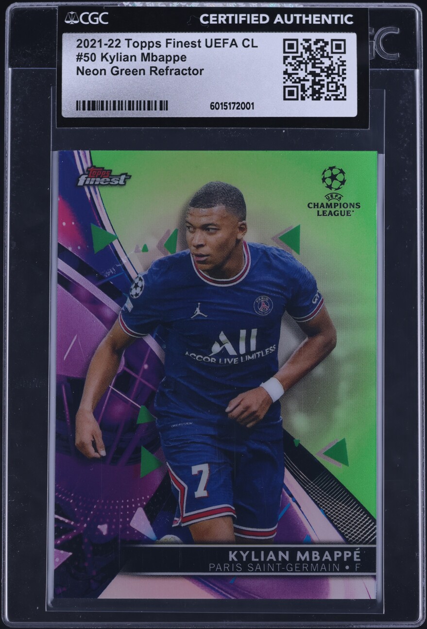 2021 Finest UEFA Champions League Neon Green Kylian Mbappe /99 #50 CGC ...