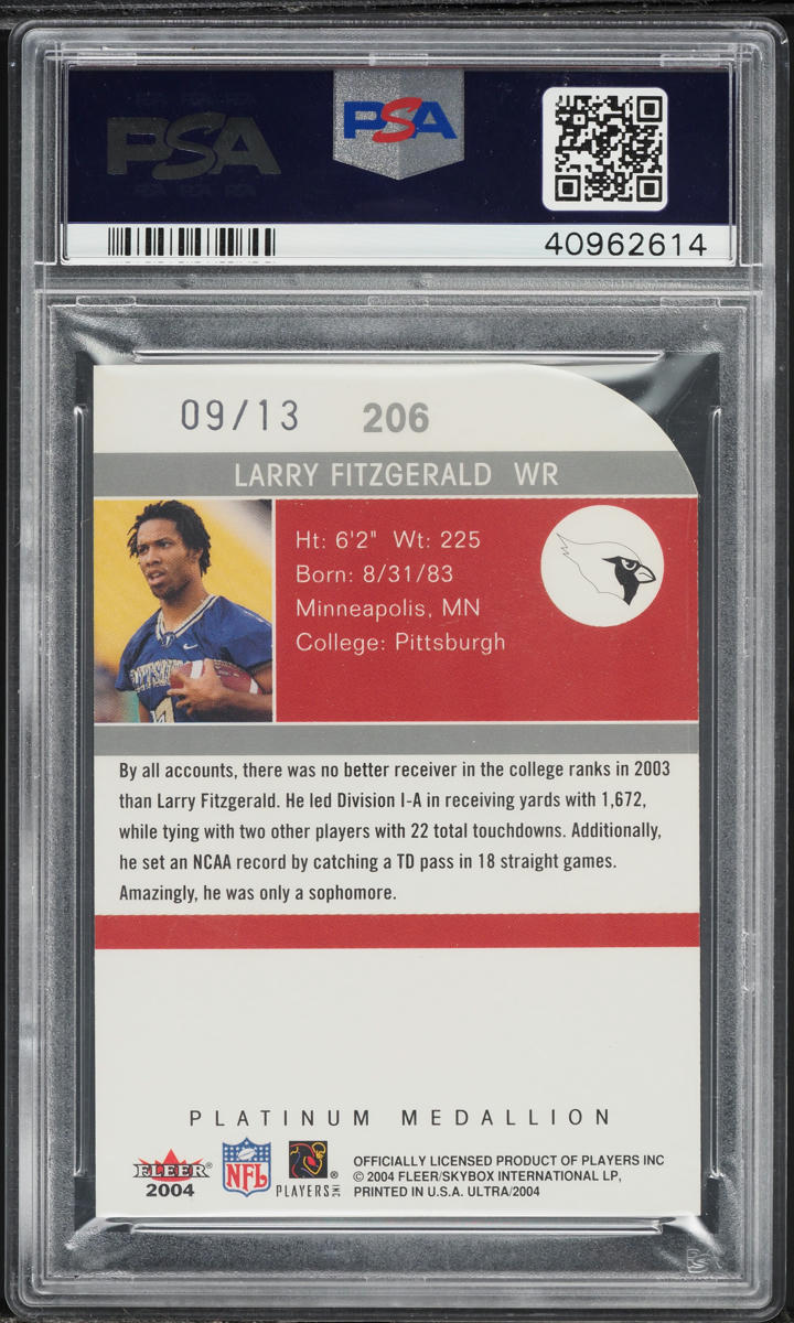 2004 Ultra Platinum Medallion Die-Cut Larry Fitzgerald ROOKIE /13 #206 ...