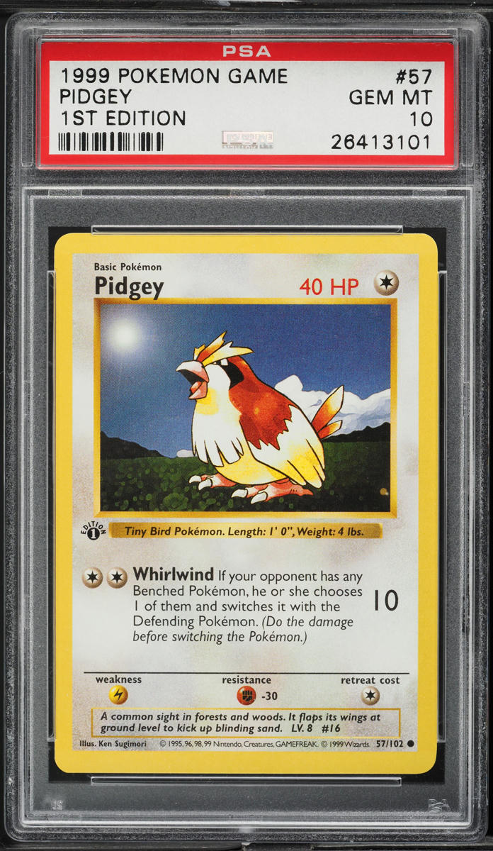 1999 Pokemon Base Set Shadowless 1st Edition Pidgey #57 PSA 10 GEM MINT ...