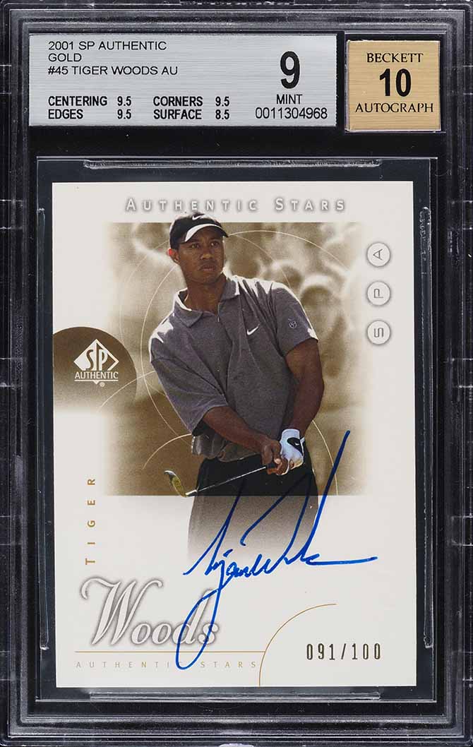 2001 SP Authentic Golf Gold Tiger Woods ROOKIE AUTO /100 #45 BGS 9 MINT ...