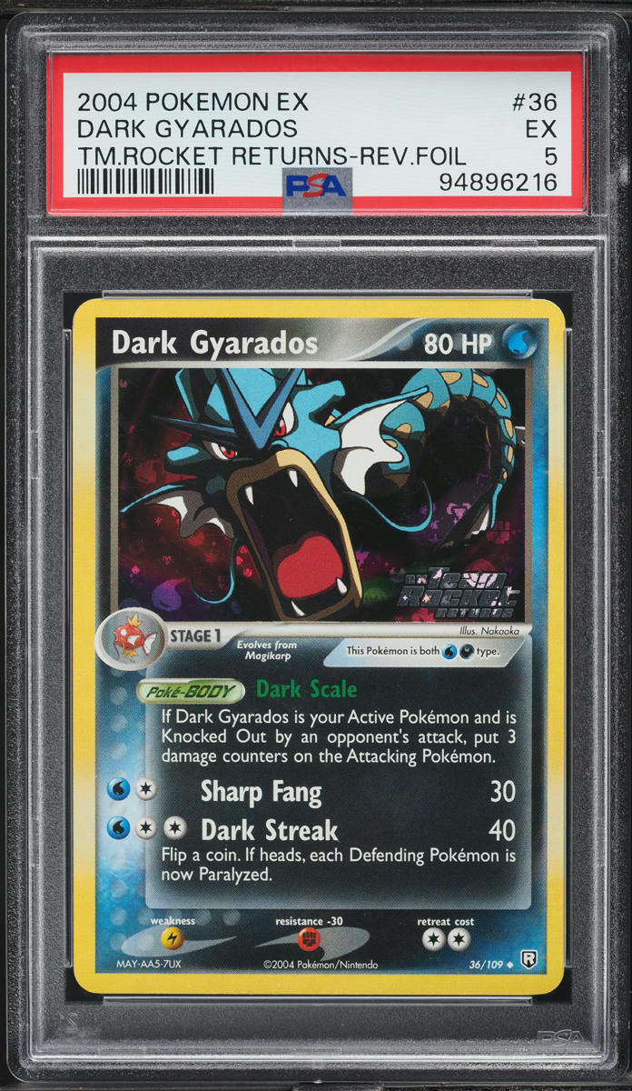 2004 Pokemon EX Team Rocket Returns Reverse Holo Dark Gyarados #36 PSA 5 EX on Fanatics Collect