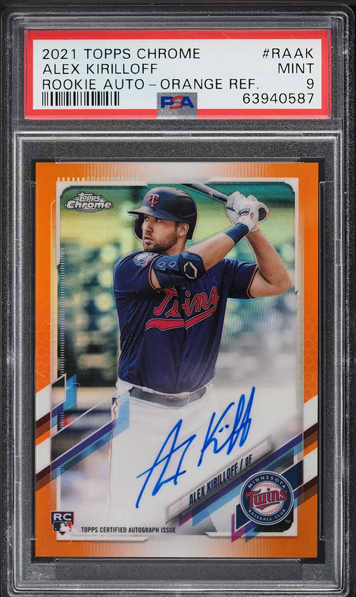 2021 Topps Chrome Orange Refractor Alex Kirilloff ROOKIE AUTO /25 PSA 9 MINT on Fanatics Collect