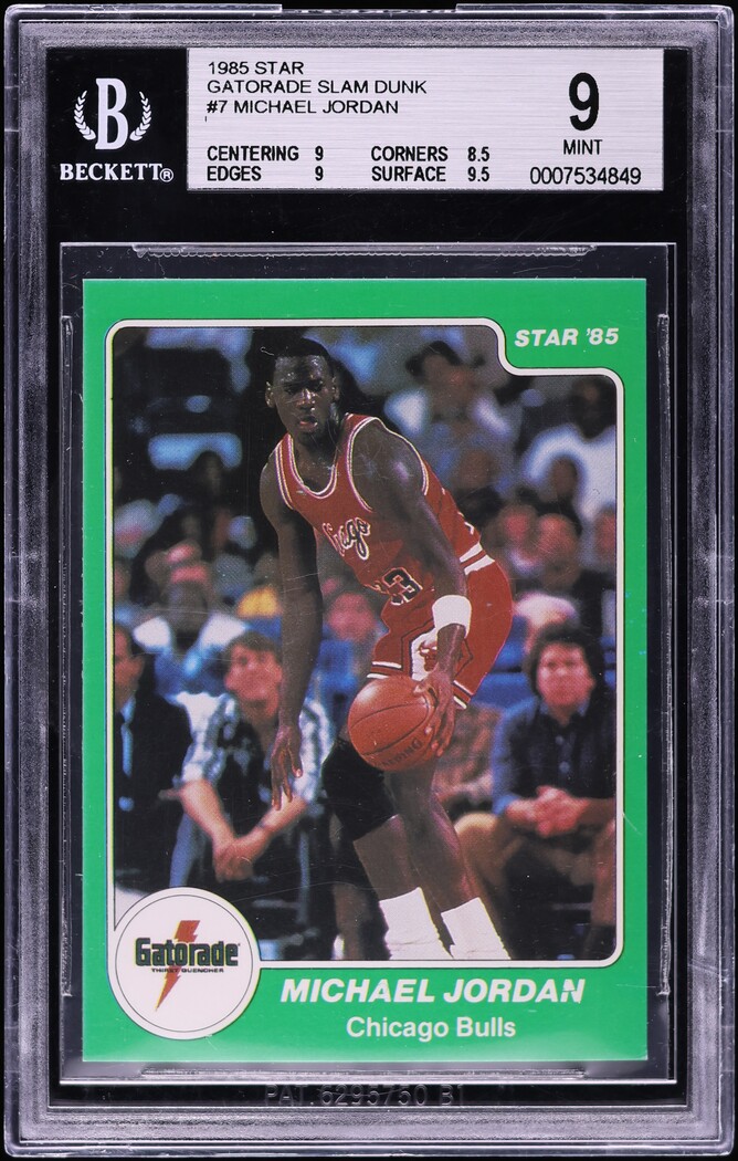 1985 Star Gatorade Slam Dunk Michael Jordan ROOKIE #7 BGS 9 MINT on ...