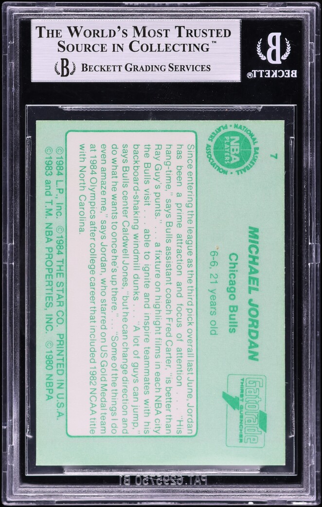 1985 Star Gatorade Slam Dunk Michael Jordan ROOKIE #7 BGS 9 MINT on ...