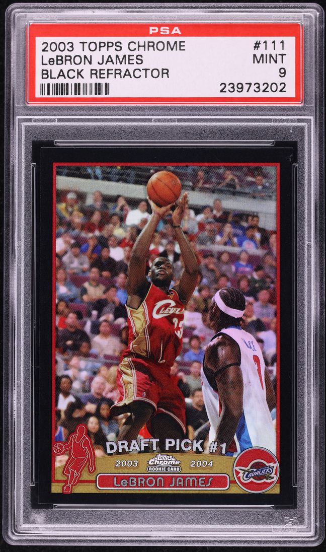 2003 Topps Chrome Black Refractor LeBron James ROOKIE /500 #111 PSA 9 ...