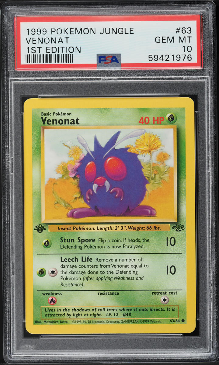 1999 Pokemon Jungle 1st Edition Venonat #63 PSA 10 GEM MINT on Fanatics ...