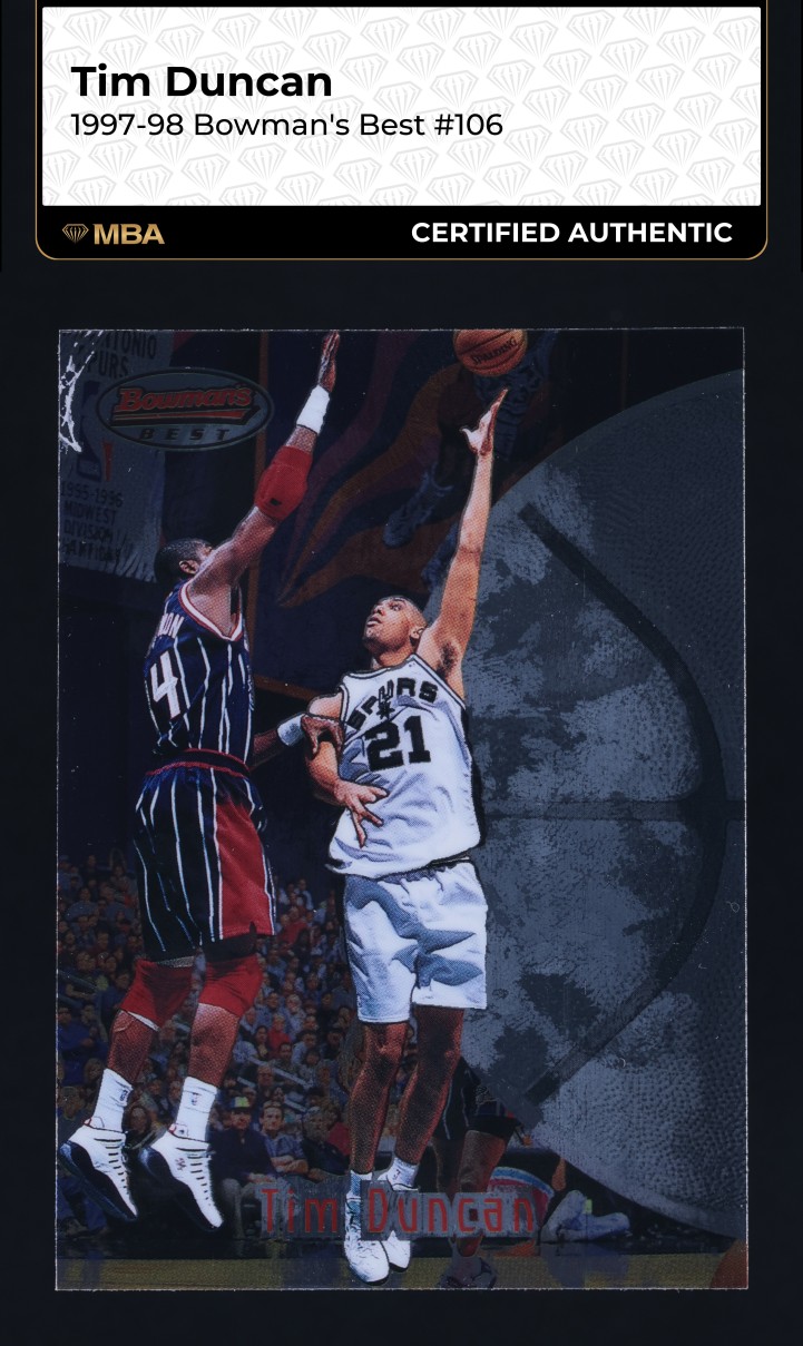 1997 Bowman's Best Tim Duncan ROOKIE #106 MBA AUTH on Fanatics Collect
