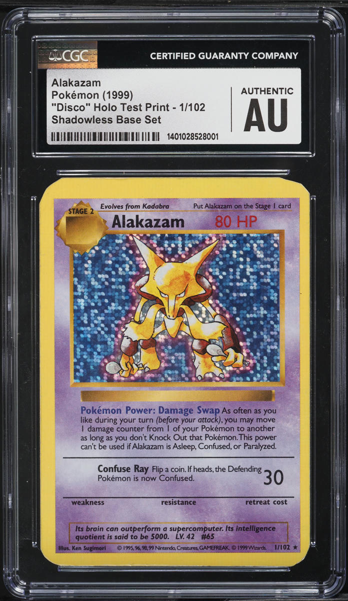 1999 Pokemon "Disco" Holo Test Print Shadowless Base Set Alakazam #1 ...