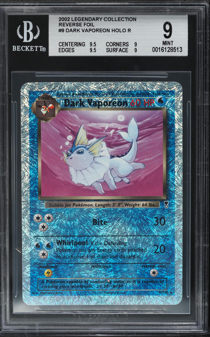2002 Pokemon Legendary Collection Reverse Holo Dark Vaporeon #9 BGS 9 ...