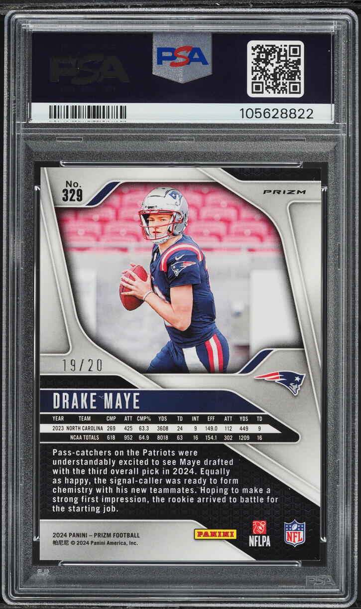 2024 Panini Prizm Red Choice Drake Maye ROOKIE /20 #329 PSA 10 GEM MINT ...