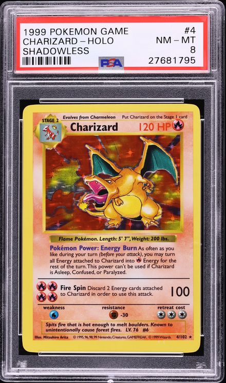 1999 Pokemon Base Set Shadowless Holo Charizard #4 PSA 8 NM-MT on ...