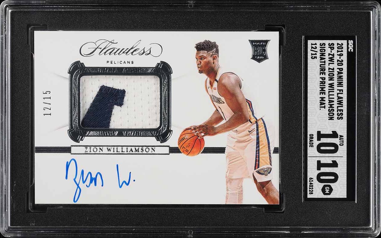 2019 Panini Flawless Prime Zion Williamson ROOKIE PATCH AUTO /15 SGC 10 ...