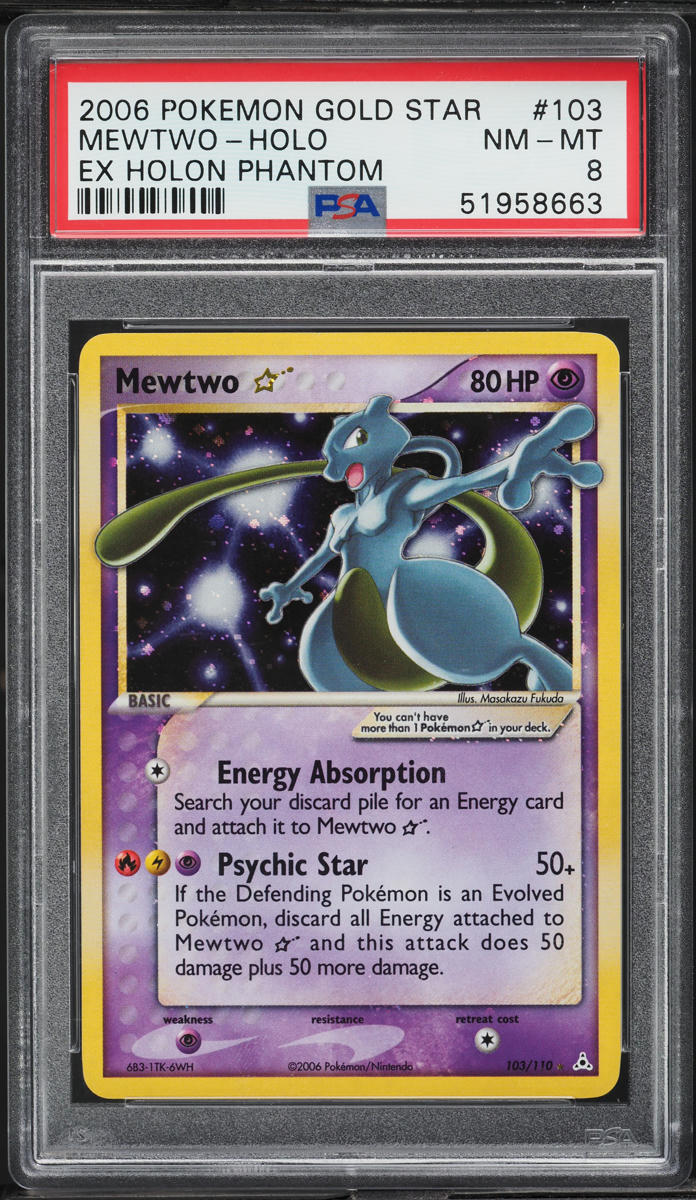 2006 Pokemon EX Holon Phantoms Holo Mewtwo Gold Star #103 PSA 8 NM-MT ...
