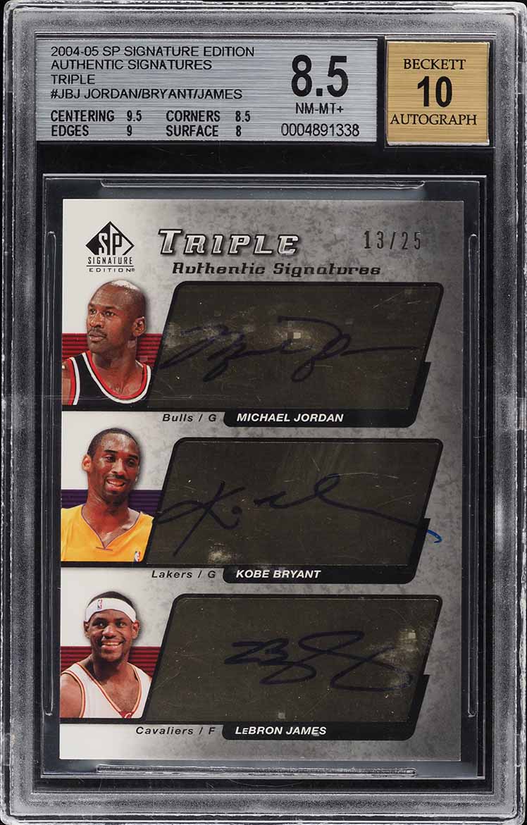 2004 SP Sig Triple Michael Jordan Kobe Bryant LeBron James AUTO /25 BGS ...