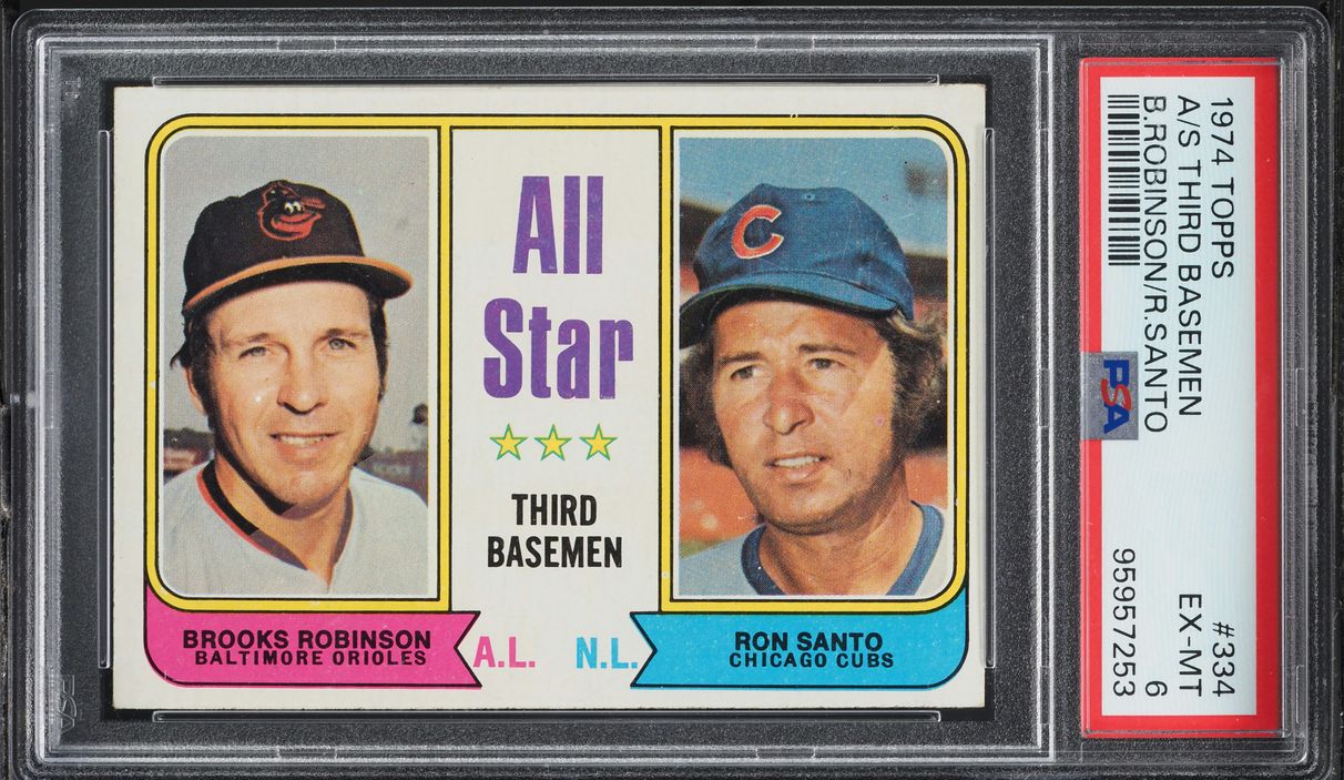 1974 Topps Brooks Robinson & Ron Santo ALL-STAR THIRD BASEMAN #334 PSA ...