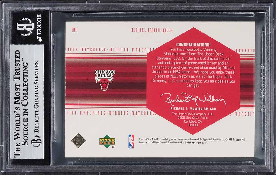1999 SPx Winning Materials Michael Jordan JERSEY SHOE PATCH #WM1 BGS 9 ...