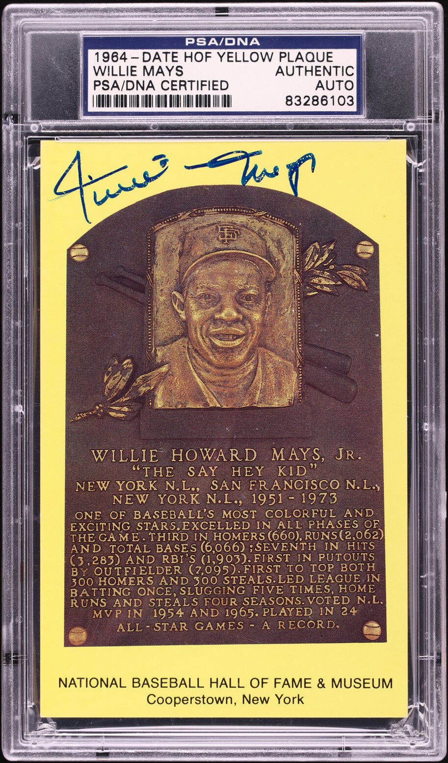 1964 Hall Of Fame Yellow Plaque Postcard Willie Mays AUTO PSA/DNA AUTH ...