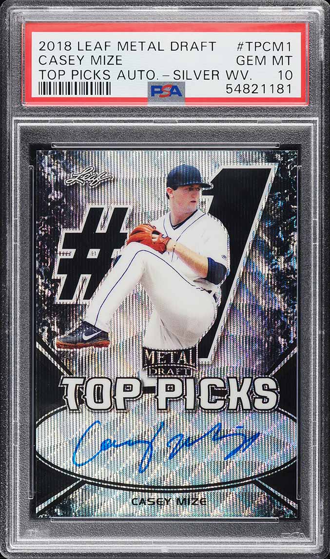 2018 Leaf Metal Draft Top Picks Silver Wave Casey Mize ROOKIE AUTO /7 PSA 10 GEM on Fanatics Collect