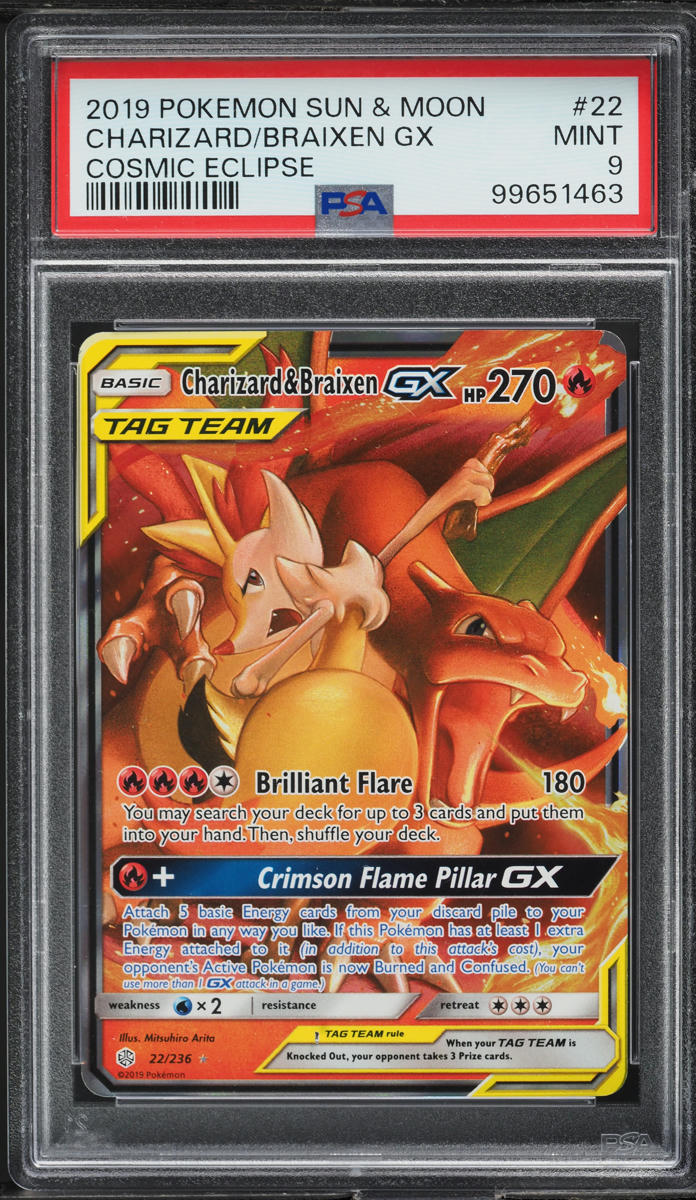 2019 Pokemon Sun & Moon Cosmic Eclipse Charizard & Braixen GX #22 PSA 9 MINT on Fanatics Collect