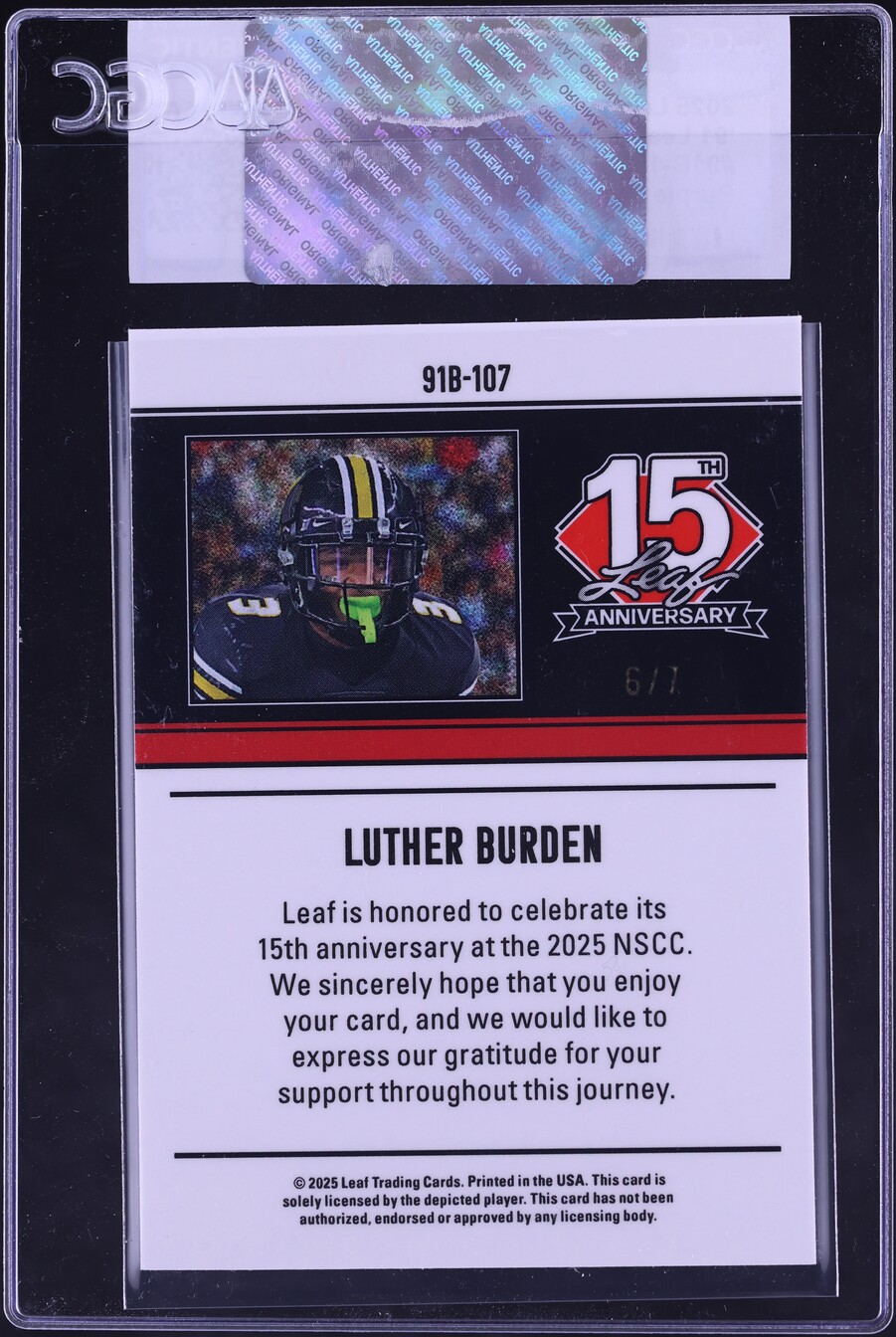 2025 Leaf 15th Anniversary '91 Purple Lazer Luther Burden ROOKIE /7 ...