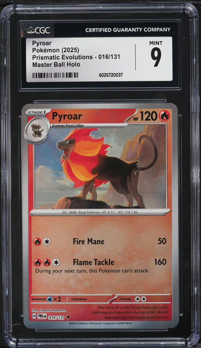 2025 Pokemon SV Prismatic Evolutions Master Ball Holo Pyroar #16 CGC 9 ...
