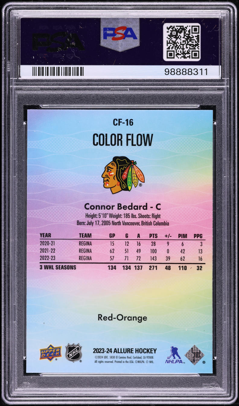 2023 Upper Deck Allure Color Flow Red Orange Connor Bedard ROOKIE PSA 9 ...