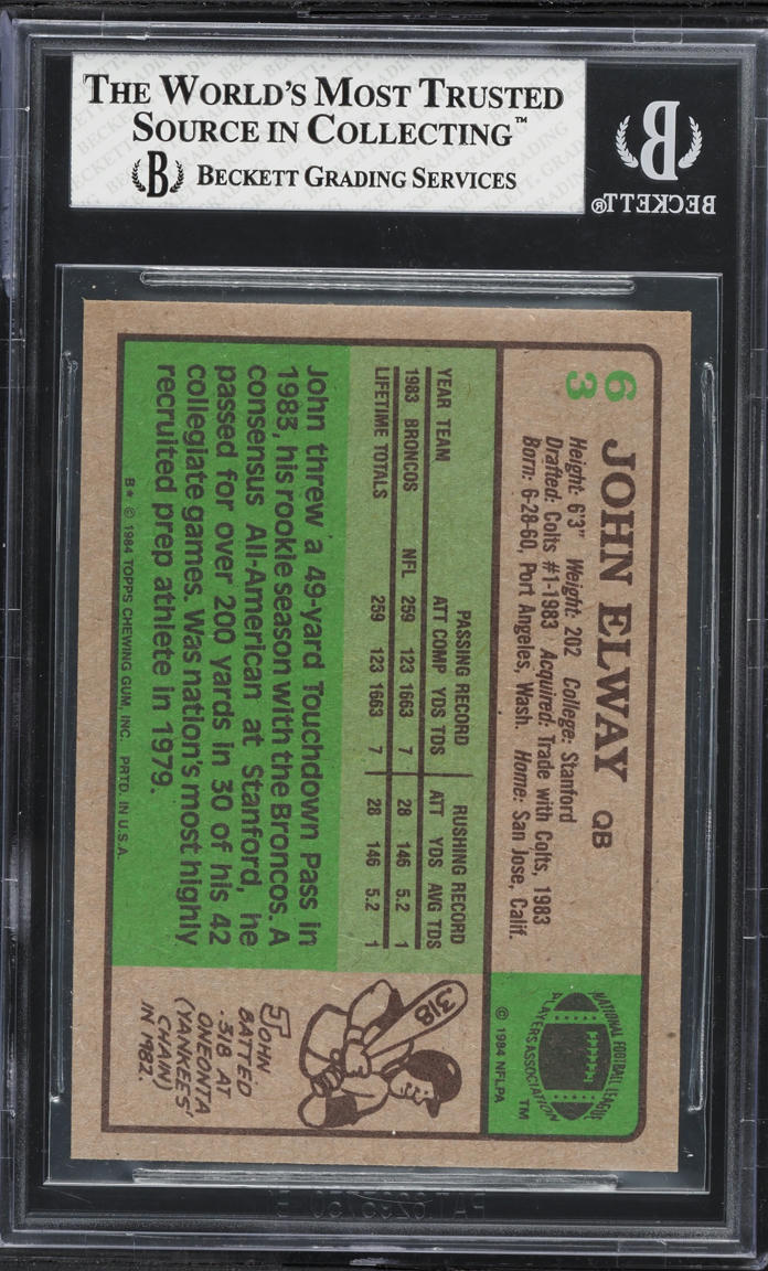 1984 Topps Football John Elway ROOKIE #63 BGS 7.5 NRMT+ on Fanatics Collect