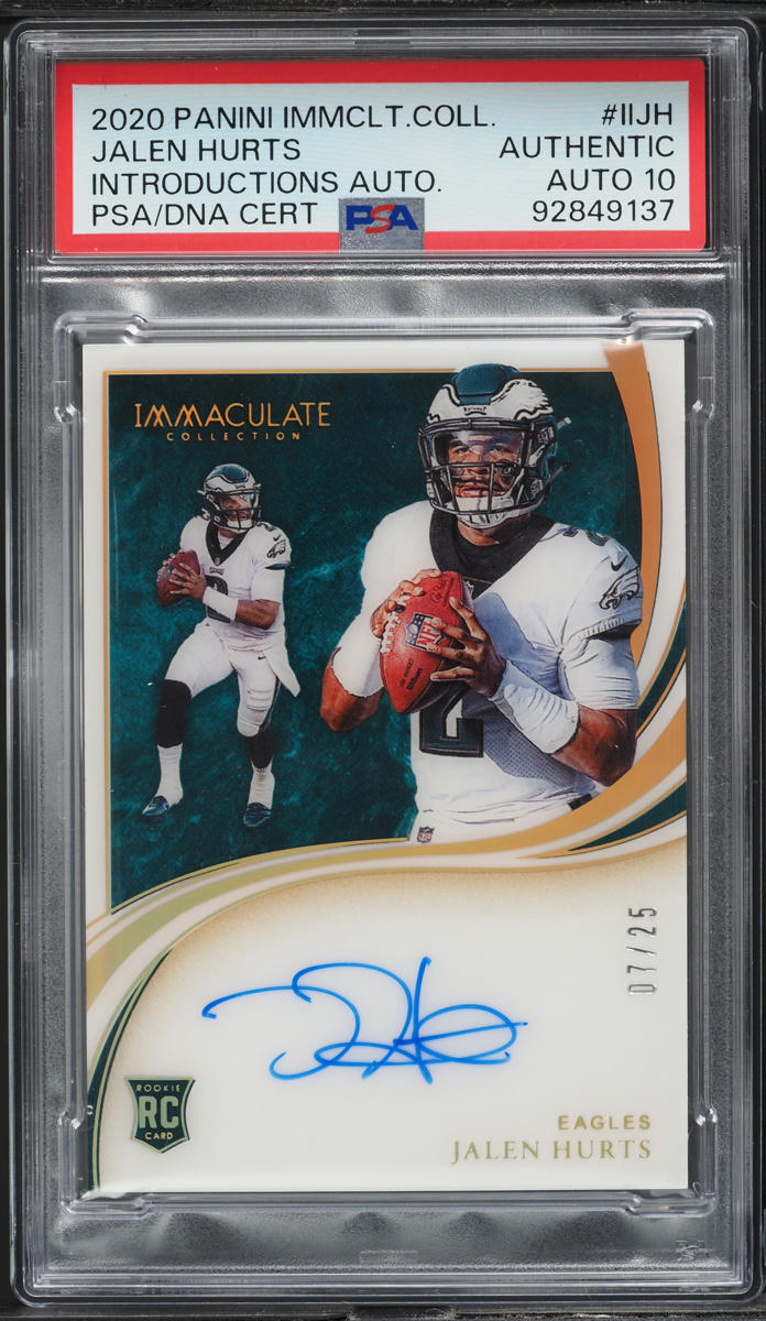 2020 Immaculate Collection Introductions Jalen Hurts RC AUTO DNA 10 /25 ...