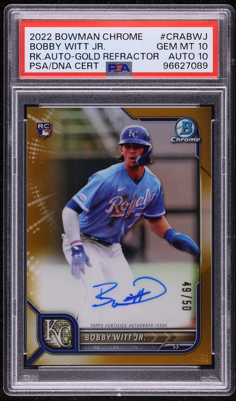 2022 Bowman Chrome Gold Refractor Bobby Witt Jr. ROOKIE AUTO DNA 10 /50 ...