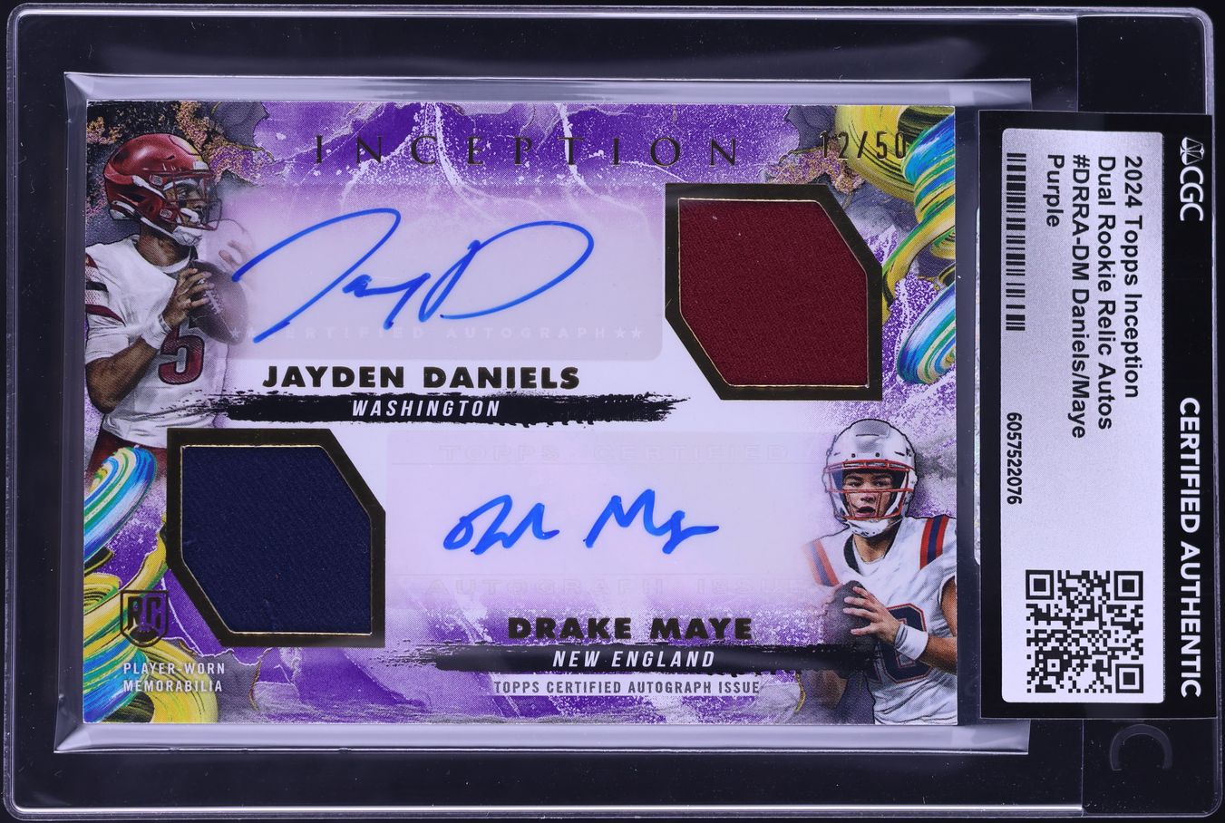 2024 Topps Inception Dual Purple Jayden Daniels Drake Maye RC PATCH /50 ...