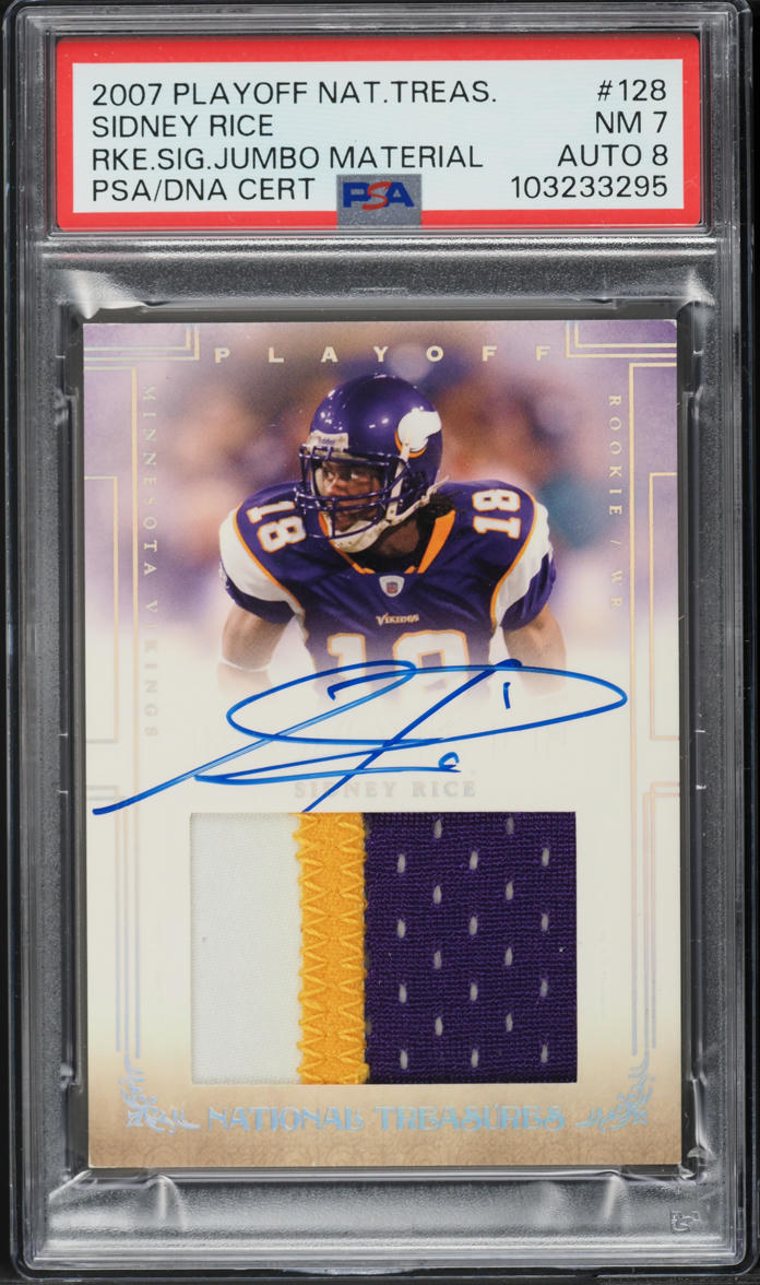 2007 Playoff National Treasures Jumbo Sidney Rice RC PATCH AUTO DNA 8 / ...