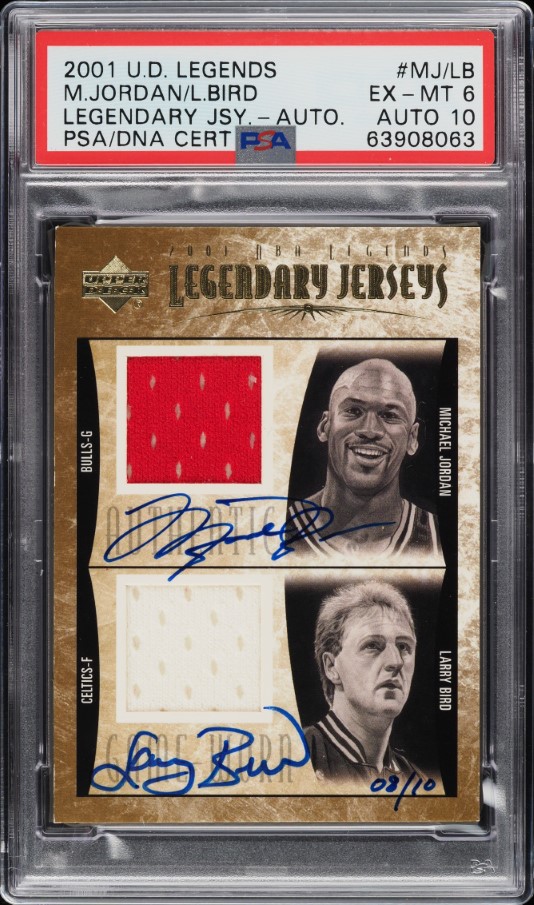 2001 UD Legends Legendary Jersey Michael Jordan Larry Bird AUTO DNA 10 ...