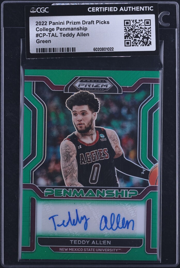 2022 Panini Prizm College Penmanship Green Teddy Allen ROOKIE AUTO CGC ...
