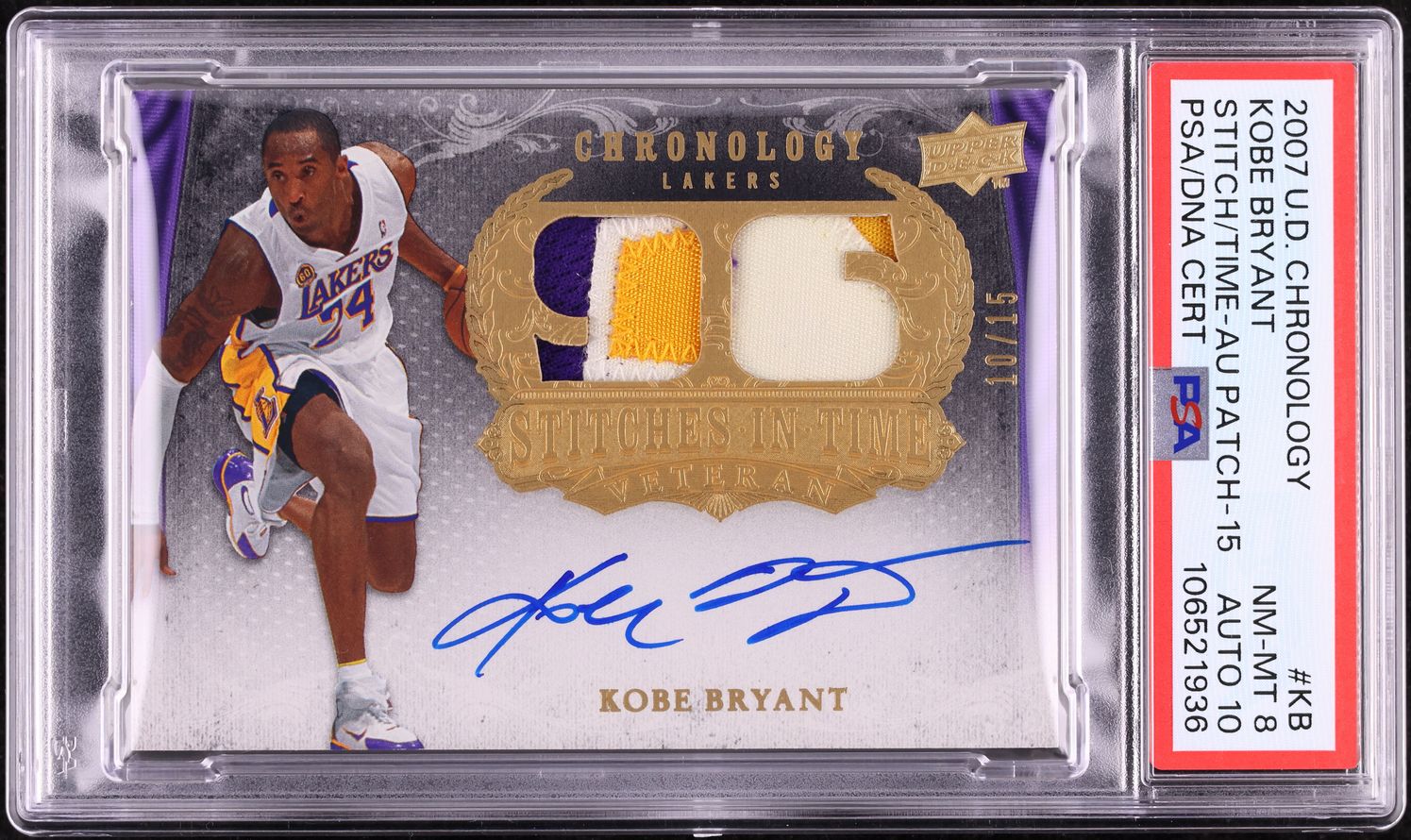2007 UD Chronology Stitches In Time Kobe Bryant PATCH AUTO DNA 10 /15 PSA 8 on Fanatics Collect