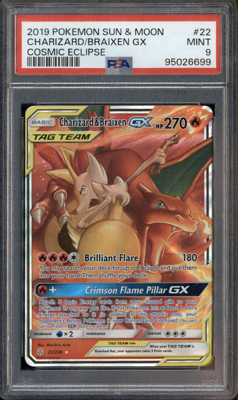 2019 Pokemon Sun & Moon Cosmic Eclipse #22 Charizard Braixen Gx PSA 9 on Fanatics Collect