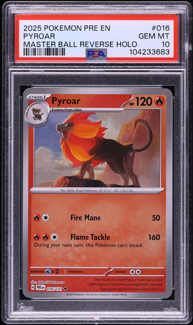 2025 Pokemon SV Prismatic Evolutions Master Ball Holo Pyroar #16 PSA 10 ...