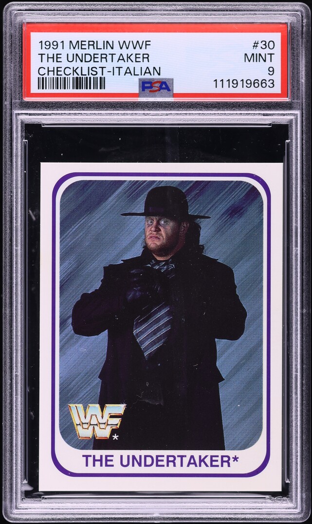 1991 Merlin Wwf Italian Checklist The Undertaker 30 Psa 9 Mint On