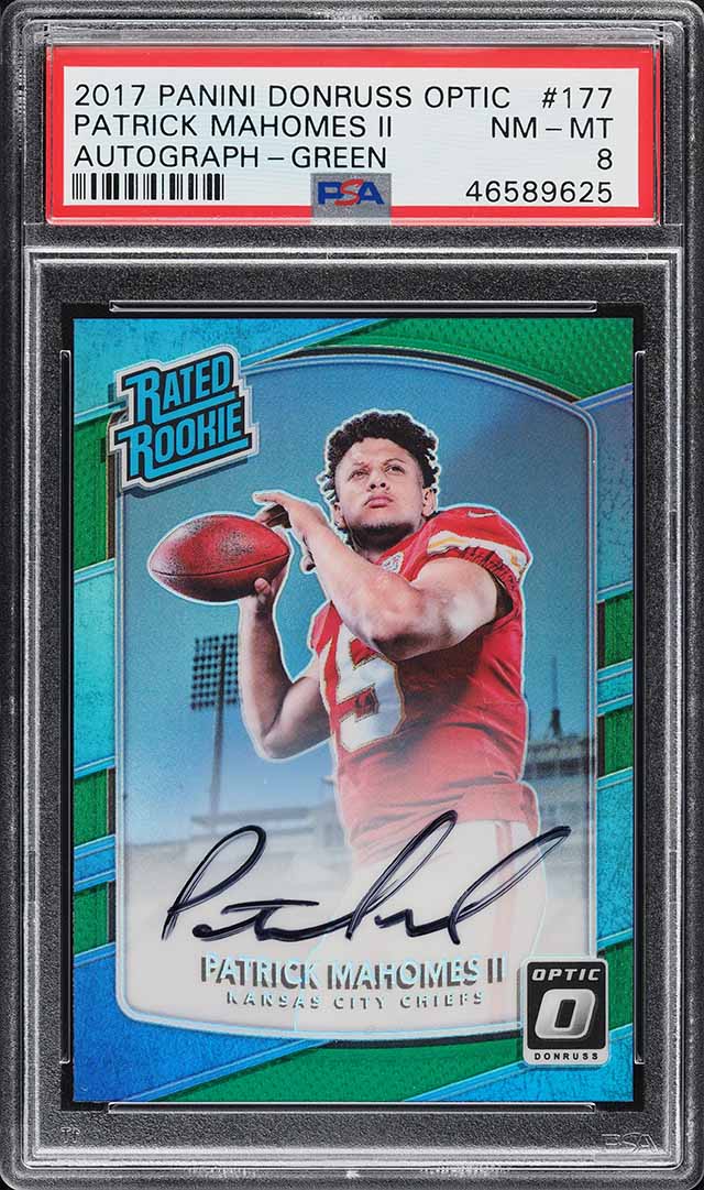 2017 Donruss Optic Green Patrick Mahomes II ROOKIE AUTO 5/5 #177 PSA 8 ...