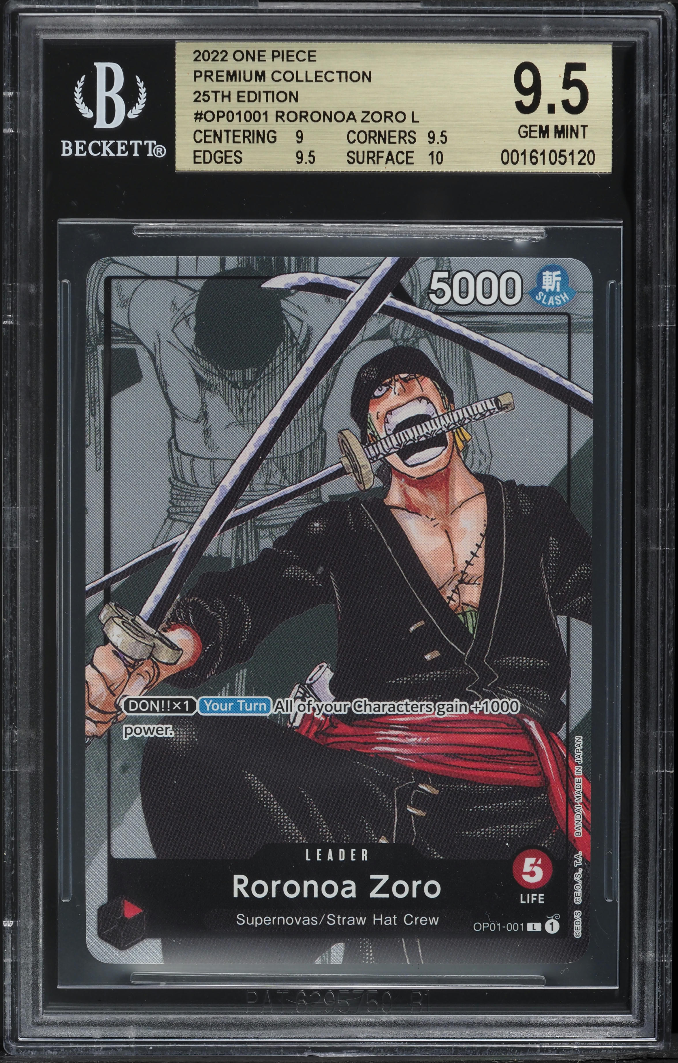2022 One Piece Premium 25th Anniversary Leader Roronoa Zoro #OP01-001 ...