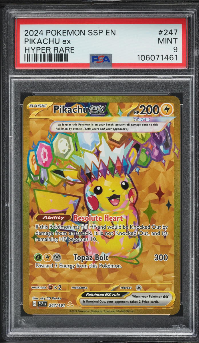 2024 Pokemon SV Surging Sparks Gold Rare Pikachu ex #247 PSA 9 MINT on ...