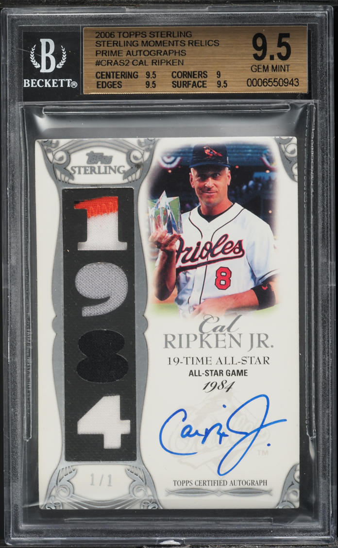 2006 Topps Sterling Moments Prime Cal Ripken PATCH AUTO 1/1 #CRAS2 BGS ...